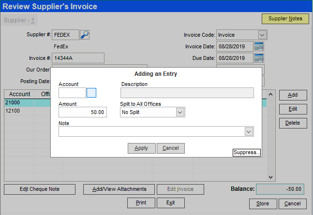 Edit an invoice that has an agent expense entry (Back Office)