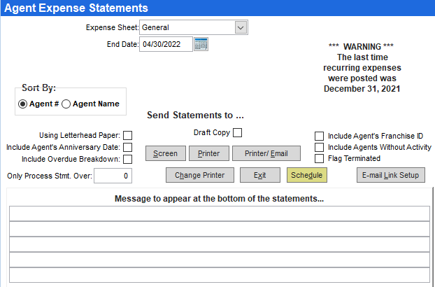 Prepare agent expense statements (Back Office)