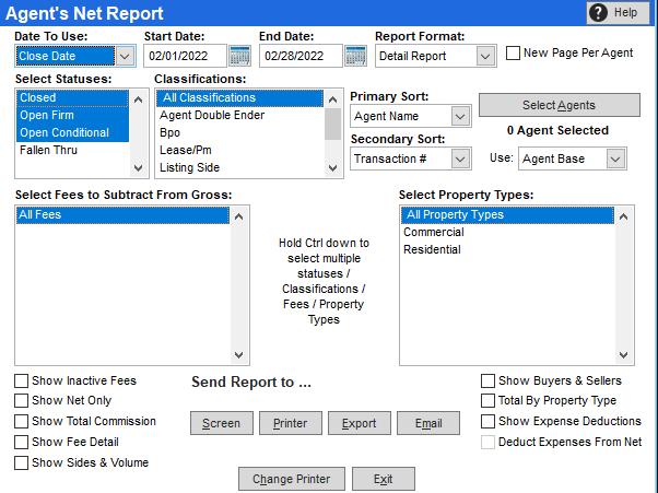 Generate an Agent's Net report (Back Office)