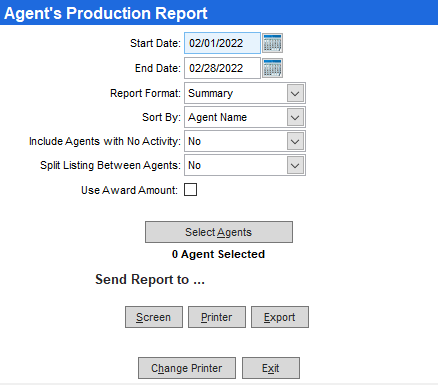 Generate an Agent's Production report (Back Office)