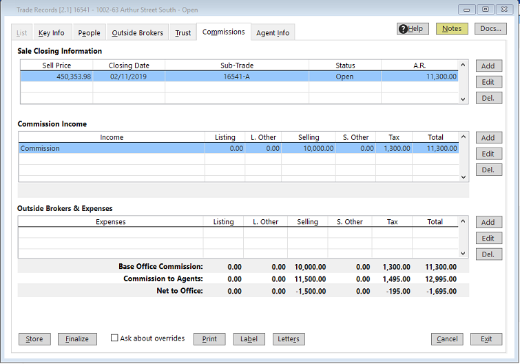 Adjust an agent's payment in a finalized transaction (Back Office)