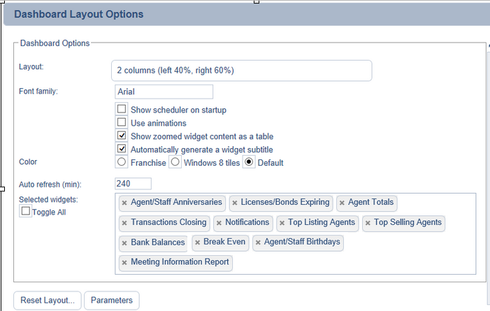 Configure the dashboard settings (Back Office)
