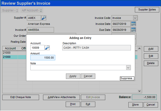 Edit an invoice with an accounts payable entry (Back Office)