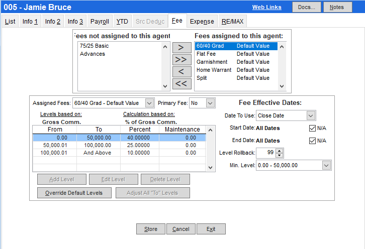 Edit a fee for an agent or transaction (Back Office)