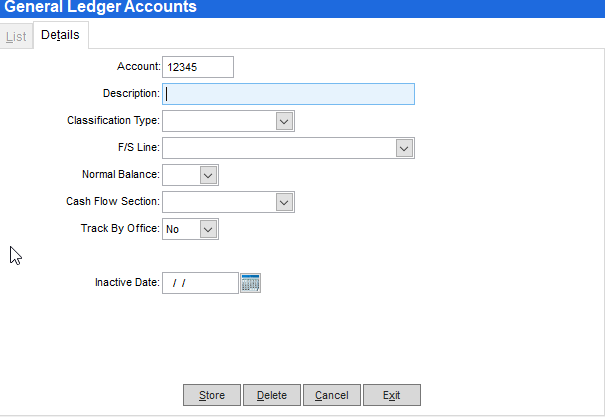 Add a general ledger account (Back Office)
