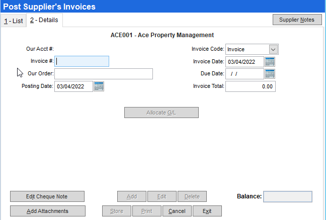 Post an invoice (Back Office)