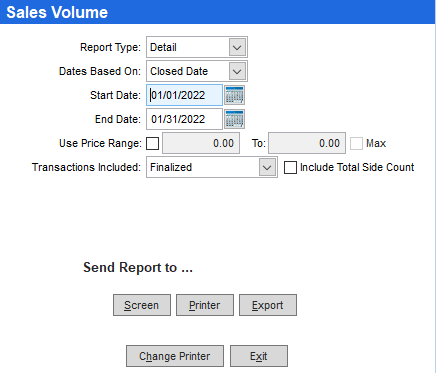 Generate a Sales Volume report (Back Office)