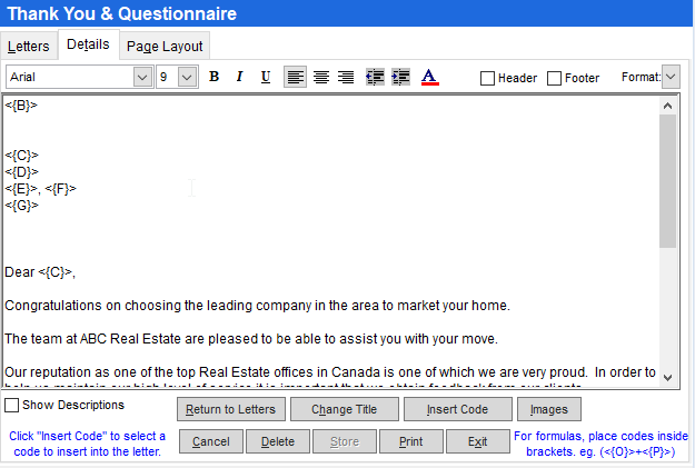 Add a company header and footer to standard letters (Back Office)