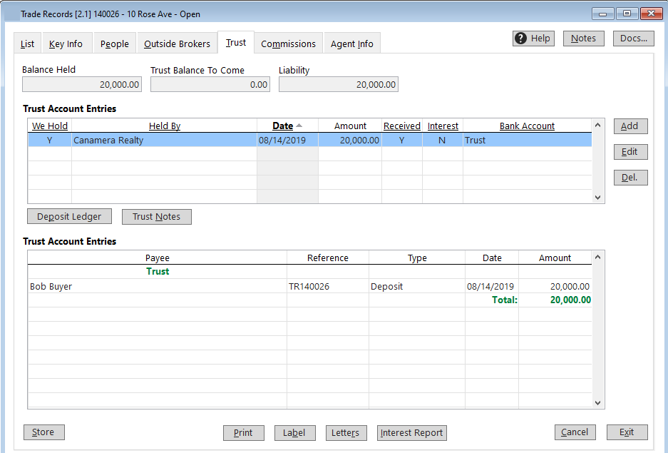 Adjust a trust deposit entry in a transaction (Back Office)