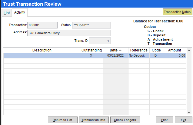 Review trust or escrow activity for a transaction (Back Office)