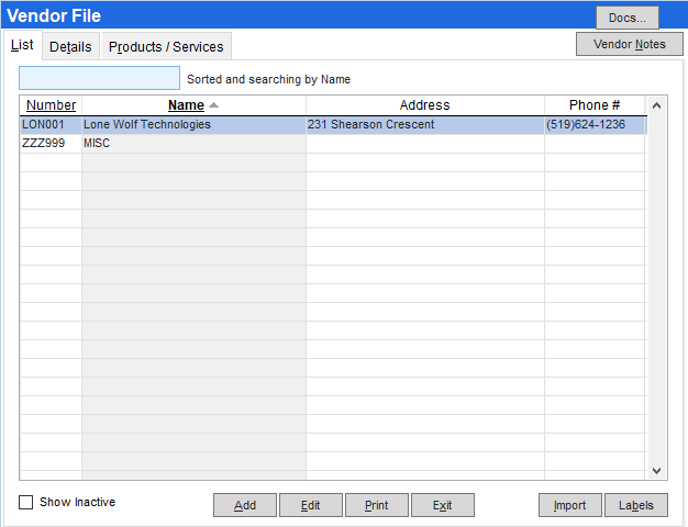 Print a vendor or supplier list (Back Office)