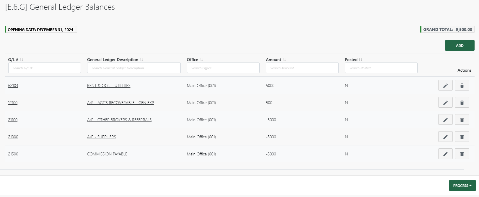 Post the general ledger opening balance (new Back Office)
