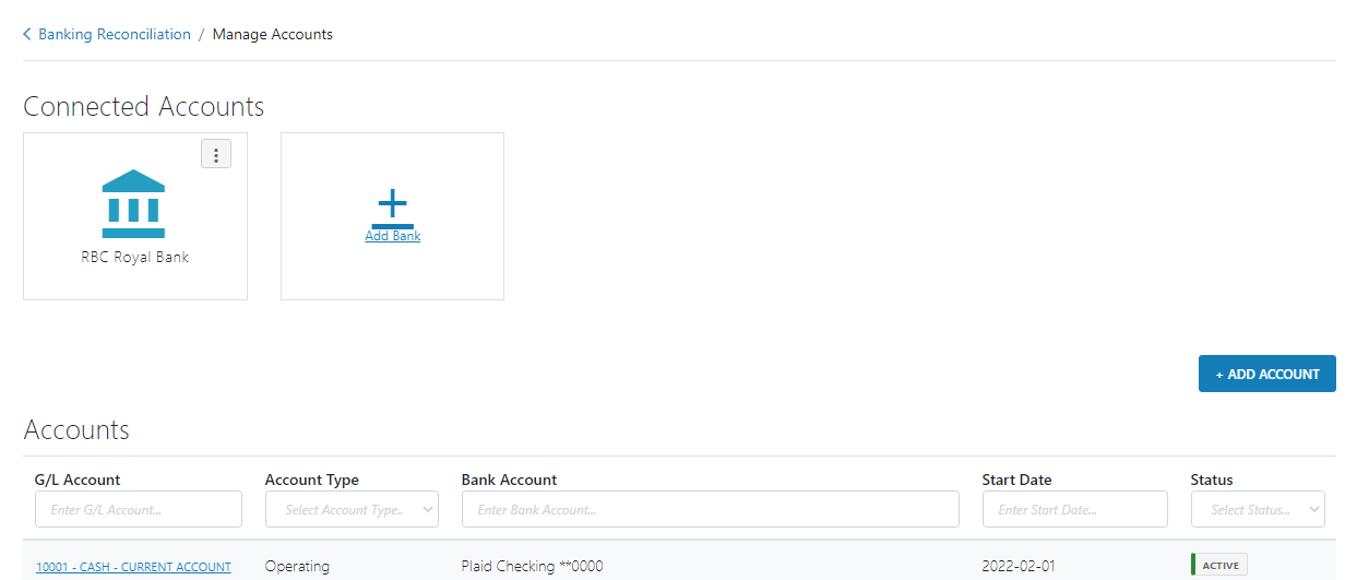Link a bank account for online bank reconciliation (Back Office)