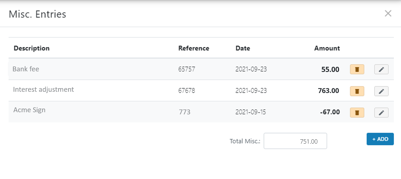 About miscellaneous entries for online bank reconciliation (Back Office)