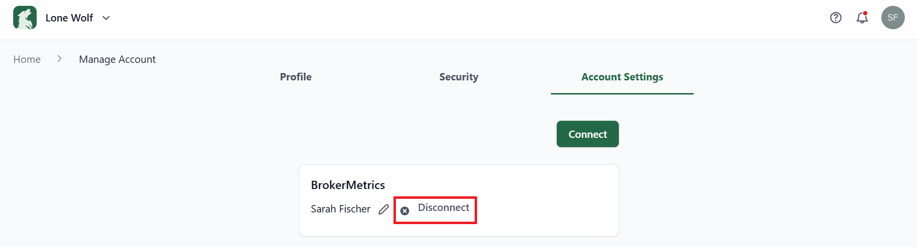 Disconnect an application (Lone Wolf Foundation)
