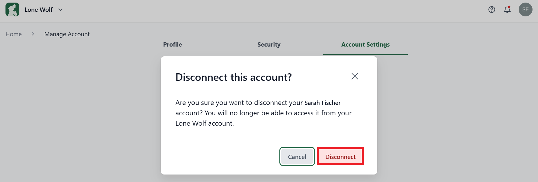 Disconnect an application (Lone Wolf Foundation)