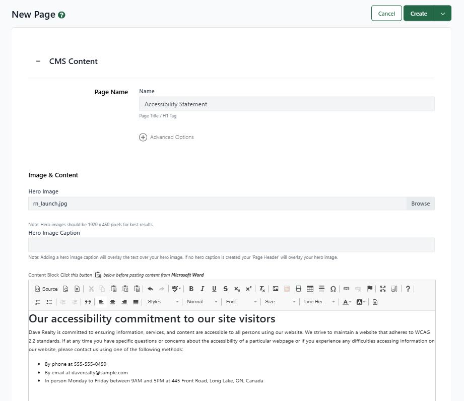 Add an accessibility statement to your website (Front Office)