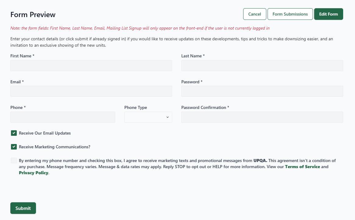 Generate interest in a new development using a landing page and sign-up ...