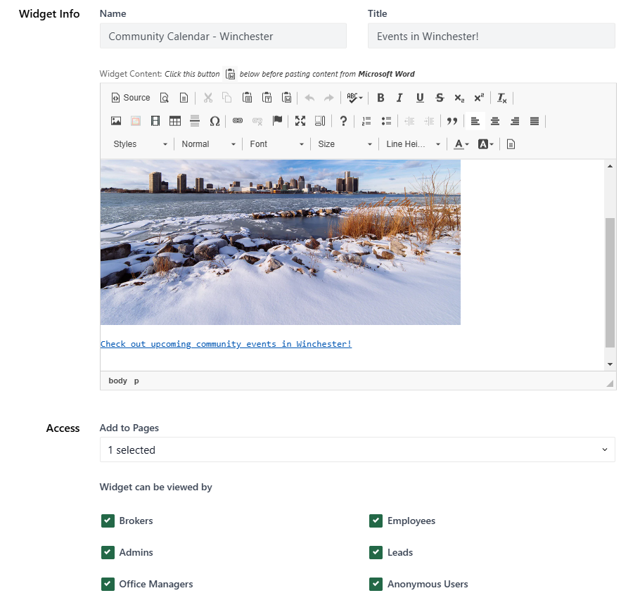 Add a community events widget to an area profile to highlight things to ...