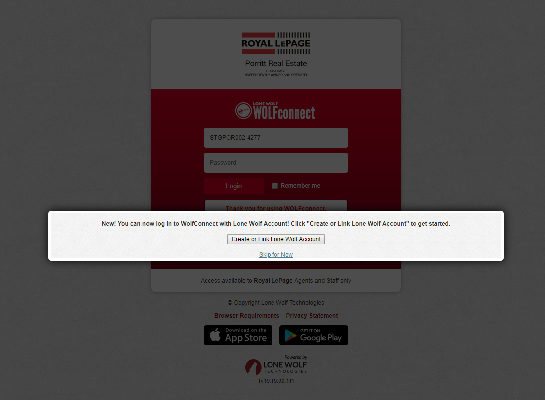 Create or link a Lone Wolf Account profile through WOLFconnect