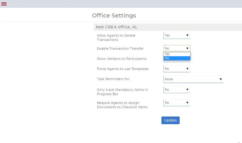 Enable transaction transfer to the office when an agent leaves ...