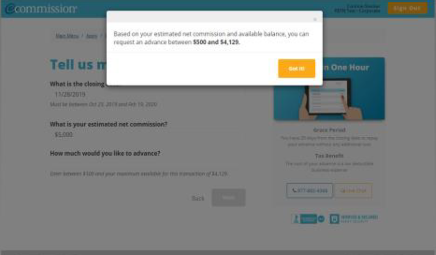 Obtain an advance on a commission using eCommission (TransactionDesk ...