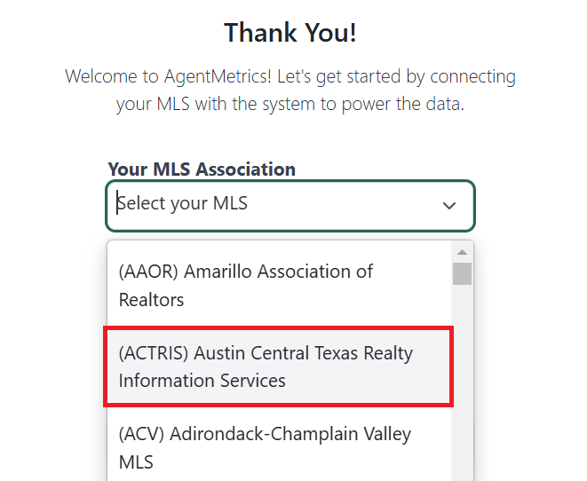 Access AgentMetrics and add your MLS info
