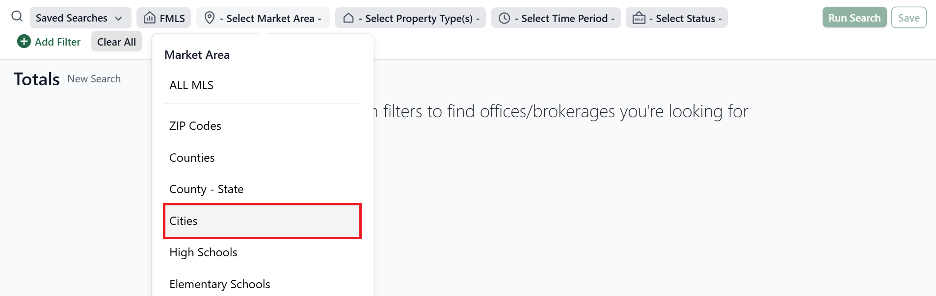 Run and save a market share search (AgentMetrics)