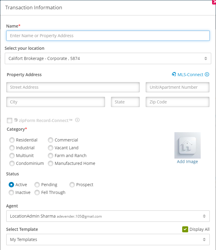 Create a transaction (zipForm Edition)