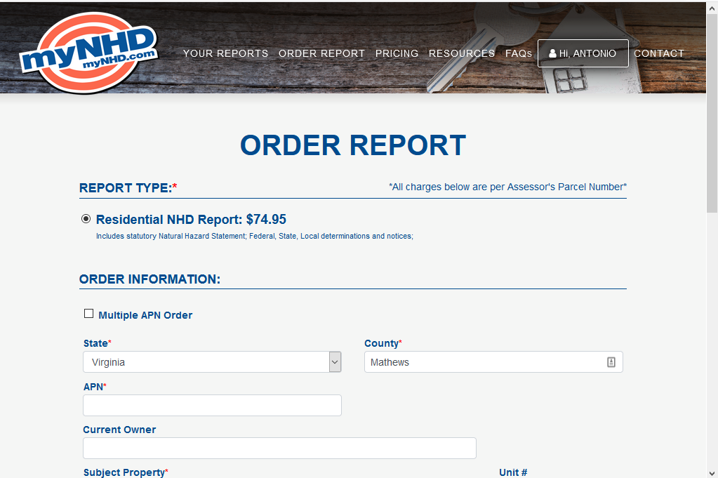 Use MyNHD to request a natural hazard disclosure report (zipForm Edition)