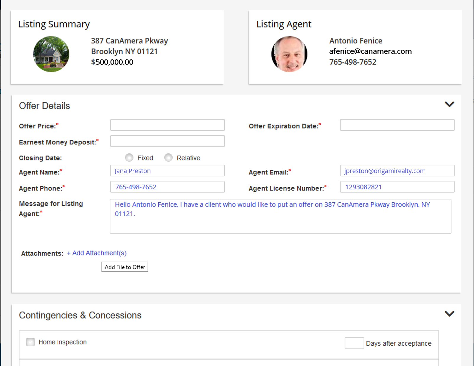 Use the offer form to submit an offer on a transaction (zipForm Edition)