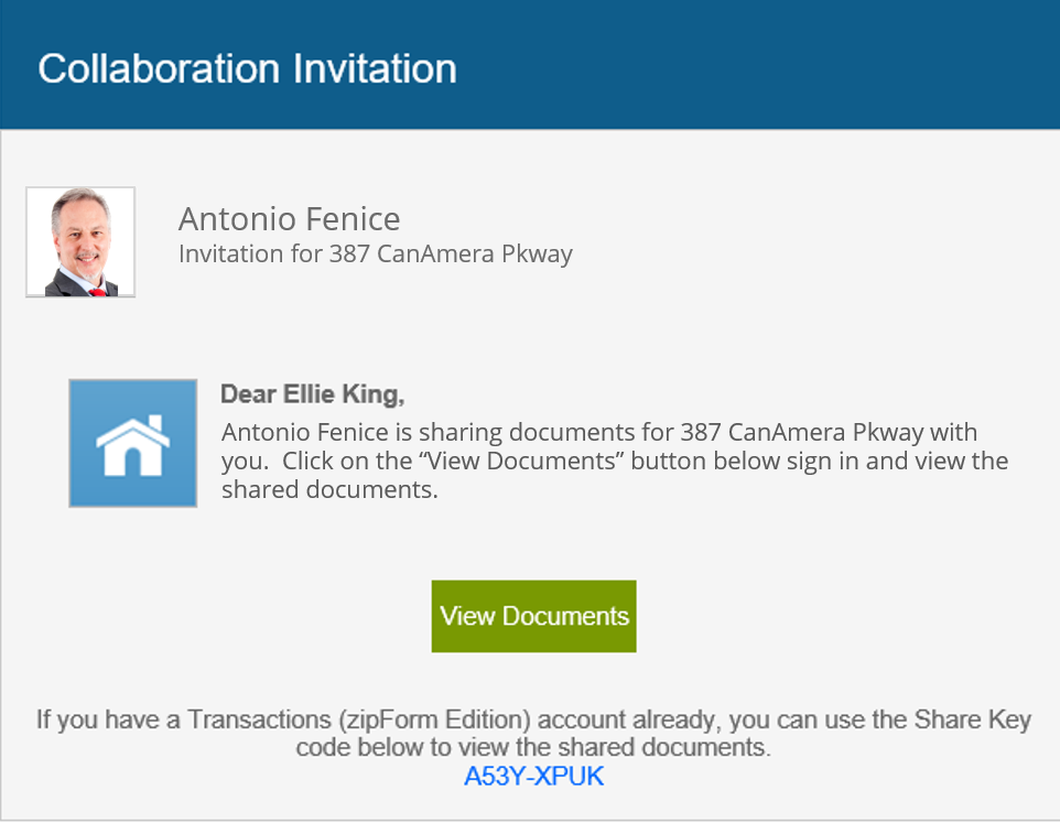 Share a document or form with a party (zipForm Edition)