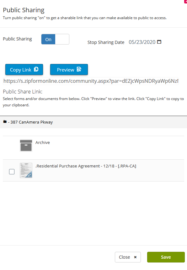 Share a document or form with a party (zipForm Edition)